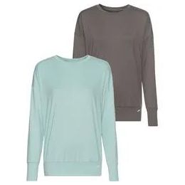 Yogashirt FAYN SPORTS, Damen, Gr. 36/38, grau (mint, schwarzgrau), Single Jersey, Obermaterial: 92% Polyester, 8% Elasthan, unifarben, l&auml;ssig geschnitten, Rundhals, angesetztes B&uuml;ndchen, Shirts Yogashirt, Atmungsaktiv & schnelltrocknend im praktischen 2er-Pack