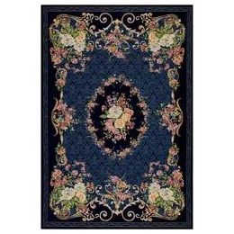 Teppich Theko "Flomi Floral", blau, B:70cm H:3mm L:120cm, Baumwolle, Kunstfaser, Teppiche, Teppich, gewebt, Blumen Design, ideal im Wohnzimmer & Schlafzimmer