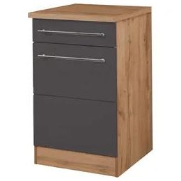 Unterschrank KOCHSTATION "KS-Wien", schwarz (anthrazit, wotaneiche, wotaneiche), B:50cm H:85cm T:60cm, Holzwerkstoff, Schr&auml;nke, Unterschrank, Breite 50 cm, mit 1 T&uuml;r und 1 Schubkasten