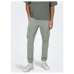 Only & Sons Cargohose ONLY & SONS "ONSCAM STAGE CARGO CUFF LIFE 6687 NOOS", Damen, Gr. 28, L&auml;nge 32, grau (wrought iron), Web, Obermaterial: 98% Baumwolle, 2% Elasthan, unifarben, slim fit normal, Hosen Cargohose