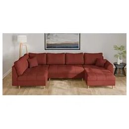 Wohnlandschaft Home Affaire "CHARRE U-Form mit Ottomane, Ma&szlig;e B/T/H: 310/161/81 cm", rot, B:310cm H:81cm T:161cm, 100% Polyester, Sofas, Wohnlandschaft, feine Steppung, lose R&uuml;cken- und Zierkissen, auch in Cord und Boucl&eacute;