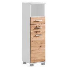Midischrank Welltime "Palermo, Breite 30 cm", wei&szlig; (mattwei&szlig;, artisaneichefarben), B:30,3cm H:110,5cm T:32,6cm, FSC-zertifizierter Holzwerkstoff, Schr&auml;nke, Midischrank, Wechselbarer T&uuml;ranschlag, Metallbeschl&auml;ge, Teilausz&uuml;ge