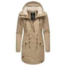 Wintermantel Ragwear "Elsie", Damen, Gr. M (38), grau (helltaupe), Au&szlig;enmaterial: 65% Polyester, 35% Baumwolle. Innenfutter: 100% Polyester. Wattierung: 100% Polyester, tailliert ca. Mitte Oberschenkel, &Auml;rmel ohne &Auml;rmelschlitz Rippstrickb&uuml;ndchen mit Daumenl&ouml;chern, M&auml;ntel Wintermantel, stylischer Winterparka mit Kapuze und Teddyfleece