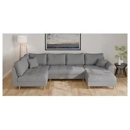Wohnlandschaft Home Affaire "CHARRE U-Form mit Ottomane, Ma&szlig;e B/T/H: 310/161/81 cm", grau, B:310cm H:81cm T:161cm, 92% Polyester, 8% Nylon, Sofas, Wohnlandschaft, feine Steppung, lose R&uuml;cken- und Zierkissen, auch in Cord und Boucl&eacute;