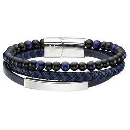 Lederarmband Bruno Banani "Schmuck", schwarz (edelstahlfarben, blau, schwarz, blau, schwarz), Armb&auml;nder, Damen, 21cm, Edelstahl Leder, Edelstahl, Leder, Lederarmband, mit Tigerauge (synth.)