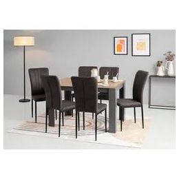 Essgruppe Home Affaire "Bergamo", grau (dunkelgrau, dunkelgrau, schwarz), B:140cm H:75cm T:80cm, FSC-zertifizierter Holzwerkstoff, Melamin, Metall, Sitzm&ouml;bel-Sets, Essgruppe, 7-tlg. Essgruppe mit ausziehbarem Tisch, erh&auml;ltlich in vielen Farben