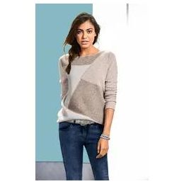 Strickpullover Heine "U-Boot-Pullover", Damen, Gr. 48, braun (sesam, ecru), 100% Kaschmir, gemustert, Pullover Strickpullover