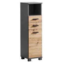 Midischrank Welltime "Palermo, Breite 30 cm", schwarz (anthrazit, artisaneichefarben), B:30,3cm H:110,5cm T:32,6cm, FSC-zertifizierter Holzwerkstoff, Schr&auml;nke, Midischrank, Wechselbarer T&uuml;ranschlag, Metallbeschl&auml;ge, Teilausz&uuml;ge