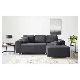 Ecksofa Home Affaire "Gy&ouml;r", grau, B:235cm H:88cm T:160cm, 100% Polyester, Sofas, Ecksofa, L-Form, wahlweise mit Bettfunktion und Bettkasten incl. 2 Zierkissen