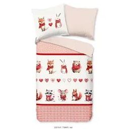Kinderbettw&auml;sche Good Morning "Timmy", rot, B/L: 135cm x 200cm, 1 Stk., 1 Stk., Flanell, B/L: 80cm x 80cm, 2 Stk., Flanell, Obermaterial: 100% Baumwolle, Bettw&auml;sche, Flanell, Biber, 135x200, Winter, Warm, Tiere, Weihnachten, Sand, Rot