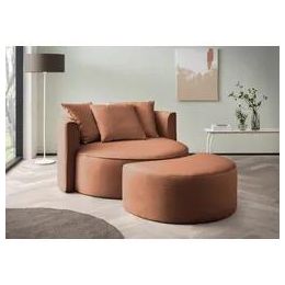 XXL-Sessel "ISALIE, Rundsessel mit Hocker, Lesesessel, Loveseat, Big-Sessel", braun (rostfarben), B:153cm H:98cm T:208cm, LeGer Home by Lena Gercke, Sessel, XXL-Sessel, trendige Stoffe, 3 Zierkissen, gro&szlig;e Sitzfl&auml;che, Cord, Samt, Boucl&eacute;