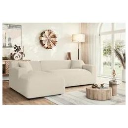 Ecksofa Home Affaire "LILLIANA Designsofa, L-Form mit Recamiere rechts/links bestellbar", beige (creme), B:256cm H:76cm T:160cm, 100% Polyester, Sofas, Ecksofa, L-Form mit Wellenunterfederung, Ma&szlig;e B/T/H: 256/160/76 cm
