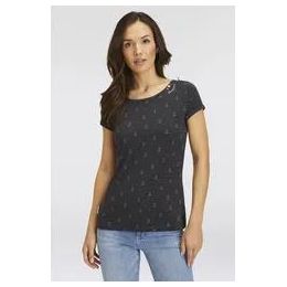 T-Shirt Ragwear "FLORAH A ORGANIC O", Damen, Gr. L (40), grau (dunkelgrau), Single Jersey, Obermaterial: 70% Baumwolle, 30% Polyester, bedruckt, gemustert, kontrastfarbene Details, mehrfarbig, figurbetont normal, Rundhals, Shirts T-Shirt, mit maritimen Anker-Allover-Druck