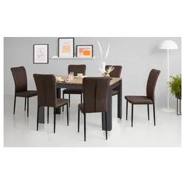 Essgruppe Home Affaire "Bergamo", braun (dunkelbraun, dunkelbraun, schwarz), B:120cm H:75cm T:80cm, FSC-zertifizierter Holzwerkstoff, Melamin, Metall, Sitzm&ouml;bel-Sets, Essgruppe, moderne 5 - teilige Essgruppe, erh&auml;ltlich in vielen Gr&ouml;&szlig;en und Farben
