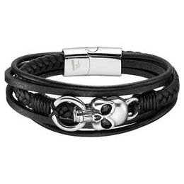 Lederarmband Bruno Banani "Schmuck", schwarz (edelstahlfarben, schwarz), Armb&auml;nder, Damen, 21cm, Edelstahl Leder, Edelstahl, Leder, Lederarmband