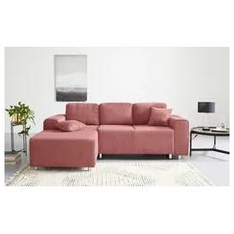 Ecksofa Home Affaire "Gy&ouml;r", rosa, B:235cm H:88cm T:160cm, 100% Polyester, Sofas, Ecksofa, L-Form, wahlweise mit Bettfunktion und Bettkasten incl. 2 Zierkissen