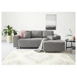 Ecksofa Home Affaire "Gy&ouml;r", grau (hellgrau), B:235cm H:88cm T:160cm, 100% Polyester, Sofas, Ecksofa, L-Form, wahlweise mit Bettfunktion und Bettkasten incl. 2 Zierkissen