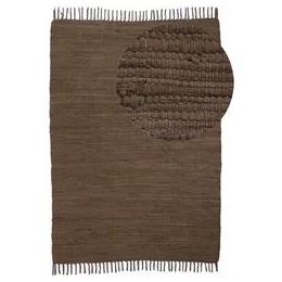 Teppich CarpetFine "Kelim Chindi uni, auch als L&auml;ufer", braun, B:120cm H:5mm L:170cm, Baumwolle, Teppiche, Teppich, Wendeteppich, reine Baumwolle, handgewebt, Uni-Farben, mit Fransen