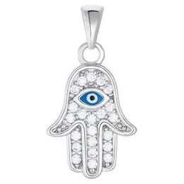 Kettenanh&auml;nger Amor "Hamza Hand-Motiv mit Evil Eye B&ouml;ser Blick magisches Auge", silber (silberfarben, wei&szlig;, blau, kristallwei&szlig;, kristallwei&szlig;), Schmuckanh&auml;nger, Damen, Silber 925 (Sterlingsilber), 0,88 g, Kettenanh&auml;nger, mit Zirkonia (synth.) - mit Emaille