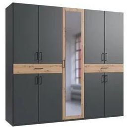 Dreht&uuml;renschrank wimex "Tibet", grau (graphit, absetzung artisan eiche nachbildung), B:225cm H:208cm T:58cm, Holzwerkstoff, Schr&auml;nke, Dreht&uuml;renschrank, mit Schubk&auml;sten auf bequemer Zugriffsh&ouml;he