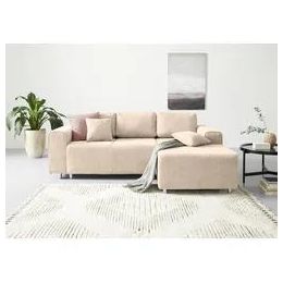 Ecksofa Home Affaire "Gy&ouml;r", beige (hellbeige), B:235cm H:88cm T:160cm, 100% Polyester, Sofas, Ecksofa, L-Form, wahlweise mit Bettfunktion und Bettkasten incl. 2 Zierkissen