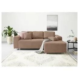 Ecksofa Home Affaire "Gy&ouml;r", grau (taupe), B:235cm H:88cm T:160cm, 100% Polyester, Sofas, Ecksofa, L-Form, wahlweise mit Bettfunktion und Bettkasten incl. 2 Zierkissen