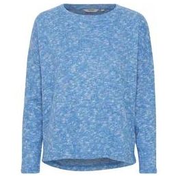 Longpullover oxmo "Sweatshirt OXSanne", Damen, Gr. L, blau (strong blau melange), Obermaterial: 53% Polyester PES. 46% Viskose CV. 1% Elasthan EL., Sweatshirts Longpullover