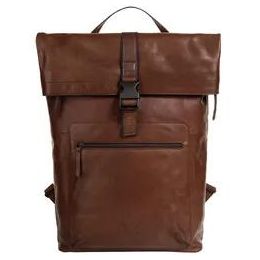 Laptoprucksack Sansibar, Gr. B/H/T: 28cm x 45cm x 14cm, onesize, braun (cognac), Leder, Rindsleder, Retro, Rucks&auml;cke Laptoprucksack, echt Leder