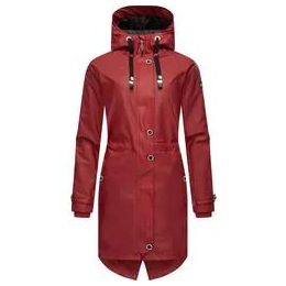 Regenjacke Navahoo "Rainy Flower", Damen, Gr. XS (34), rot (blutrot), Obermaterial: 70% Polyester, 30% Polyurethan; Innenfutter: 100% Polyester; &Auml;rmelfutter: 100% Polyester; Wattierung: 100% Polyester, gerade Po-bedeckend, hoch geschlossener Ausschnitt, &Auml;rmel ohne &Auml;rmelschlitz Rippstrickb&uuml;ndchen mit Druckknopf, Jacken Regenjacke, modischer Damen Regenmantel mit Kapuze