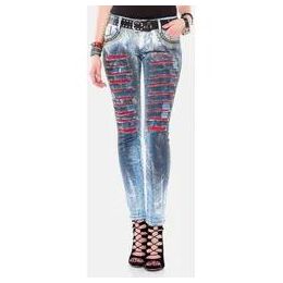 Cipo & Baxx Slim-fit-Jeans CIPO & BAXX "Jeans", Damen, Gr. 31, L&auml;nge 34, blau, 98% Baumwolle, 2% Elasthan, unifarben, slim fit lang, Jeans Slim-fit-Jeans, mit Nietenbesatz, WD-375