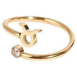 Fingerring Firetti "Schmuck Geschenk Damenring Sternzeichen", gold (gelbgoldfarben, kristallwei&szlig;), Fingerringe, Damen, 5 g, Stier, Edelstahl, 1,2mm, Fingerring, Made in Germany - mit Zirkonia (synth.)