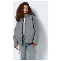 Blusenjacke Noisy may "NMHALSTON L/S BOMBER JACKET WVN NOOS", Damen, Gr. M, grau (light grau melange), Web, Obermaterial: 100% Polyester, meliert, Jacken Blusenjacke