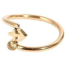 Fingerring Firetti "Schmuck Geschenk Damenring Sternzeichen", gold (gelbgoldfarben, gelb), Fingerringe, Damen, 5 g, Sch&uuml;tze, Edelstahl, 1,2mm, Fingerring, Made in Germany - mit Zirkonia (synth.)