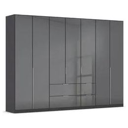 Dreht&uuml;renschrank OTTO HOME "Kleiderschrank Kleiderschr&auml;nke Schrank Garderobe AGORDO mit Glasfront", grau (graumetallic, glas basalt), B:315cm H:229cm T:54cm, Holzwerkstoff, Schr&auml;nke, Dreht&uuml;renschrank, mit Au&szlig;enschubk&auml;sten, in 7 Breiten und 2 H&ouml;hen MADE IN GERMANY