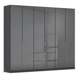 Dreht&uuml;renschrank OTTO HOME "Kleiderschrank Kleiderschr&auml;nke Schrank Garderobe AGORDO mit Glasfront", grau (graumetallic, glas basalt), B:271cm H:229cm T:54cm, Holzwerkstoff, Schr&auml;nke, Dreht&uuml;renschrank, mit Au&szlig;enschubk&auml;sten, in 7 Breiten und 2 H&ouml;hen MADE IN GERMANY