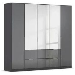 Dreht&uuml;renschrank OTTO HOME "Kleiderschrank Kleiderschr&auml;nke Schrank Garderobe AGORDO mit Glasfront", grau (graumetallic, glas basalt), B:226cm H:210cm T:54cm, Holzwerkstoff, Schr&auml;nke, Dreht&uuml;renschrank, mit Au&szlig;enschubk&auml;sten, in 7 Breiten und 2 H&ouml;hen MADE IN GERMANY