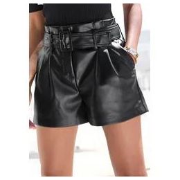 Shorts Lascana, Damen, Gr. 42, N-Gr, schwarz, Web, Obermaterial: 100% Polyester. Beschichtung: 100% Polyurethan, unifarben, figurumspielend kurz, Hosen Shorts, aus Lederimitat, Kunstleder Shorts, elegant, modisch