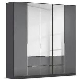 Dreht&uuml;renschrank OTTO HOME "Kleiderschrank Kleiderschr&auml;nke Schrank Garderobe AGORDO mit Glasfront", grau (graumetallic, glas basalt), B:226cm H:229cm T:54cm, Holzwerkstoff, Schr&auml;nke, Dreht&uuml;renschrank, mit Au&szlig;enschubk&auml;sten, in 7 Breiten und 2 H&ouml;hen MADE IN GERMANY
