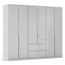 Dreht&uuml;renschrank OTTO HOME "Kleiderschrank Kleiderschr&auml;nke Schrank Garderobe AGORDO mit Glasfront", grau (seidengrau, glas seidengrau), B:271cm H:229cm T:54cm, Holzwerkstoff, Schr&auml;nke, Dreht&uuml;renschrank, mit Au&szlig;enschubk&auml;sten, in 7 Breiten und 2 H&ouml;hen MADE IN GERMANY