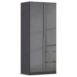 Dreht&uuml;renschrank OTTO HOME "Kleiderschrank Kleiderschr&auml;nke Schrank Garderobe AGORDO mit Glasfront", grau (graumetallic, glas basalt), B:91cm H:210cm T:54cm, Holzwerkstoff, Schr&auml;nke, Dreht&uuml;renschrank, mit Au&szlig;enschubk&auml;sten, in 7 Breiten und 2 H&ouml;hen MADE IN GERMANY