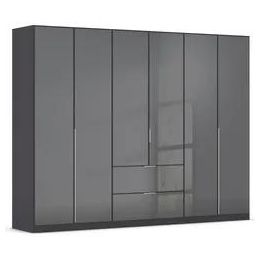 Dreht&uuml;renschrank OTTO HOME "Kleiderschrank Kleiderschr&auml;nke Schrank Garderobe AGORDO mit Glasfront", grau (graumetallic, glas basalt), B:271cm H:210cm T:54cm, Holzwerkstoff, Schr&auml;nke, Dreht&uuml;renschrank, mit Au&szlig;enschubk&auml;sten, in 7 Breiten und 2 H&ouml;hen MADE IN GERMANY
