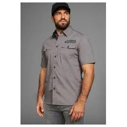 MAN'S WORLD Kurzarmhemd MAN'S WORLD, Herren, Gr. XXL (45/46), N-Gr, grau, Obermaterial: 100% Baumwolle, bestickt, comfort fit, Hemden, mit kontrastfarbener Stickerei