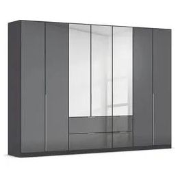 Dreht&uuml;renschrank OTTO HOME "Kleiderschrank Kleiderschr&auml;nke Schrank Garderobe AGORDO mit Glasfront", grau (graumetallic, glas basalt), B:315cm H:229cm T:54cm, Holzwerkstoff, Schr&auml;nke, Dreht&uuml;renschrank, mit Au&szlig;enschubk&auml;sten, in 7 Breiten und 2 H&ouml;hen MADE IN GERMANY