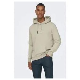 Only & Sons Kapuzensweatshirt ONLY & SONS "ONSCERES HOODIE SWEAT NOOS", Herren, Gr. L, beige (silber lining), angeraute Sweatware, Obermaterial: 65% Baumwolle, 35% Polyester, unifarben, regular fit normal, Rundhals, Rippb&uuml;ndchen, Sweatshirts, Baumwollmischung, regular fit