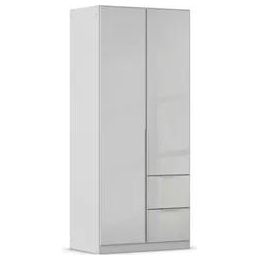 Dreht&uuml;renschrank OTTO HOME "Kleiderschrank Kleiderschr&auml;nke Schrank Garderobe AGORDO mit Glasfront", grau (seidengrau, glas seidengrau), B:91cm H:210cm T:54cm, Holzwerkstoff, Schr&auml;nke, Dreht&uuml;renschrank, mit Au&szlig;enschubk&auml;sten, in 7 Breiten und 2 H&ouml;hen MADE IN GERMANY