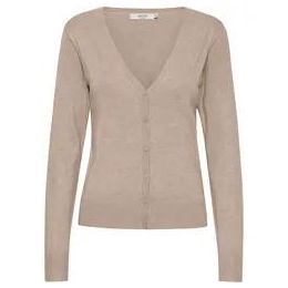 Strickjacke oxmo "Strickjacke OXHelene", Damen, Gr. XL, beige (cement melange), Obermaterial: 80% Viskose CV. 20% Nylon NY., Strickjacken Strickjacke