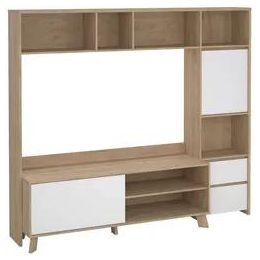 Wohnwand Inosign "Next, TV-Wand, TV-M&ouml;bel, Wohnwand, Sideboard", wei&szlig; (jackson hickory, wei&szlig; hochglanz), B:208,8cm H:182,6cm T:48,4cm, Spanplatte, Kastenm&ouml;bel-Sets, Wohnwand, mit Schiebet&uuml;r und 2 Schubladen, Breite 209 cm, H&ouml;he 182 cm