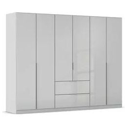 Dreht&uuml;renschrank OTTO HOME "Kleiderschrank Kleiderschr&auml;nke Schrank Garderobe AGORDO mit Glasfront", grau (seidengrau, glas seidengrau), B:271cm H:210cm T:54cm, Holzwerkstoff, Schr&auml;nke, Dreht&uuml;renschrank, mit Au&szlig;enschubk&auml;sten, in 7 Breiten und 2 H&ouml;hen MADE IN GERMANY
