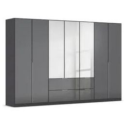 Dreht&uuml;renschrank OTTO HOME "Kleiderschrank Kleiderschr&auml;nke Schrank Garderobe AGORDO mit Glasfront", grau (graumetallic, glas basalt), B:315cm H:210cm T:54cm, Holzwerkstoff, Schr&auml;nke, Dreht&uuml;renschrank, mit Au&szlig;enschubk&auml;sten, in 7 Breiten und 2 H&ouml;hen MADE IN GERMANY