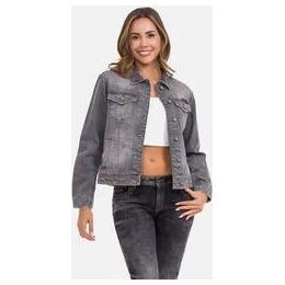 Cipo & Baxx Jeansjacke CIPO & BAXX "Jeansjacke", Damen, Gr. S, grau, Stoff, 100% Baumwolle, unifarben, regular fit kurz, Manschette, Jacken Jeansjacke, mit kontrastfarbenen N&auml;hten, WJ206